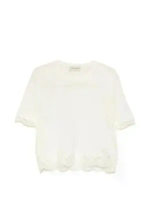 ERMANNO FIRENZE Short-sleeve Lace-trim Top - Neutrals