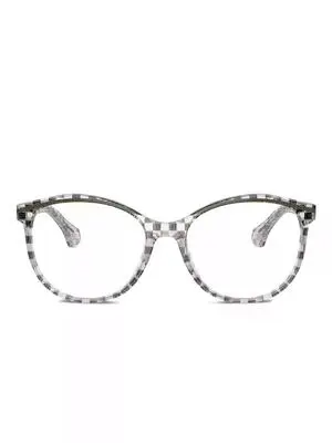 ALAIN MIKLI Damier-check Round-frame Glasses - Black