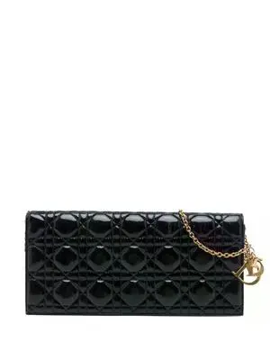 Dior 2018 Patent Cannage Lady Clutch With Chain Crossbody Bag - Black