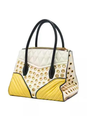 Miu Miu 2010-2026 Small Tricolor Nappa Grommet Biker Satchel - White