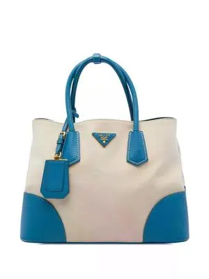 Prada 2013-2026 Medium Saffiano Cuir Trimmed Canvas Double Satchel - Blue