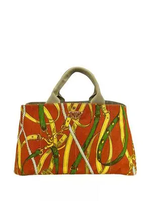Prada 2013-2026 Printed Canvas Canapa Tote Satchel - Orange