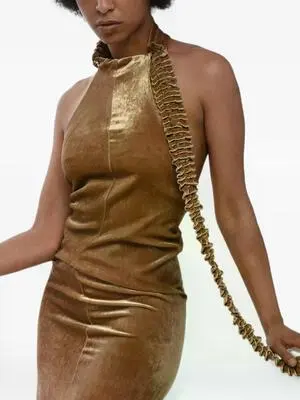Off-White Ruffled Velour Maxi Dress