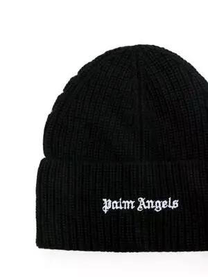 Palm Angels Logo Embroidered Ribbed Knit Beanie