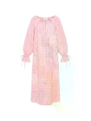 Sleeper Cha-cha Gingham Maxi Linen Dress - Pink