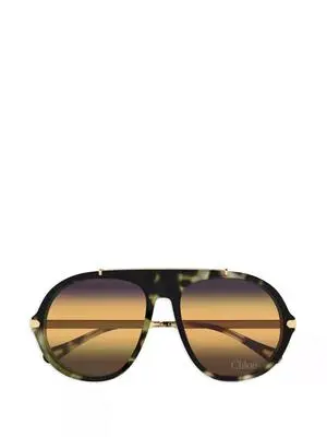 Chloé Tortoiseshell-effect Navigator-frame Sunglasses - Green