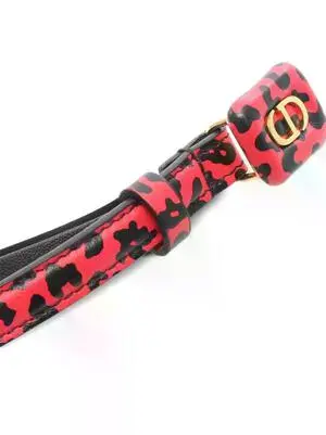 Dior Cd Logo Leopard Print Leather Belt - Red