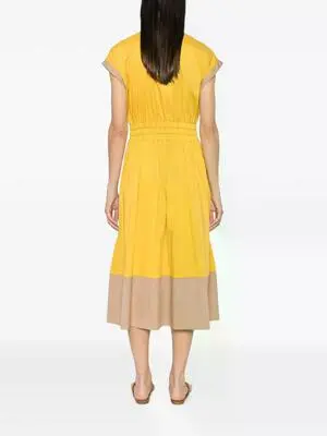 CLIPS Two-tone Smocked Waist Midi Dress - Yellow
