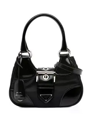 Prada 2013-2026 Re Nylon And Shiny Calfskin Re Edition 2002 Moon Satchel - Black