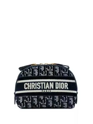 Dior Oblique Embroidered Velvet Cosmetic Pouch - Blue