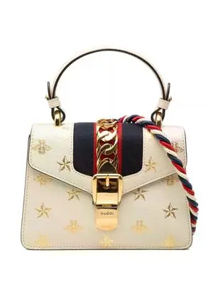 Gucci 2000-2015 Mini Calfskin Bee Star Web Sylvie Top Handle Bag Satchel - White