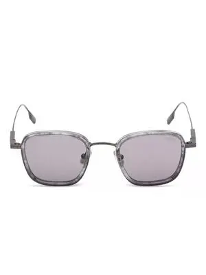 Zegna Striped-pattern Square-frame Sunglasses - Grey