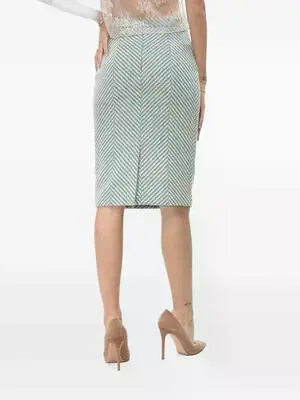 Off-White Herringbone-pattern Pencil Midi Skirt
