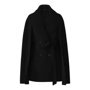 Mackage Susie Wool Cape With Shawl Collar And Belt - Black