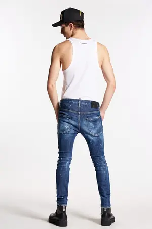Dsquared2 Dark Ripped Leather Patch Wash Super Twinky Jeans