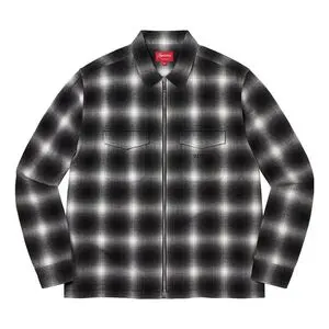 Supreme Shadow Plaid Flannel Zip Up Shirt 'black White - Black/white