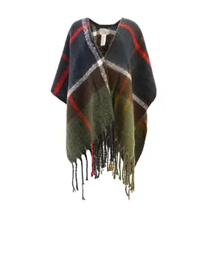 Barbour Checked V-neck Cape - Black