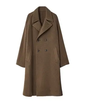 LEMAIRE Double-breasted Coat In Felted Wool And Alpaca Blend - Mud