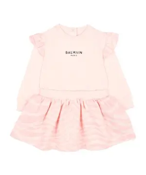 Balmain Ruffled Zebra-print Long-sleeve Dress - Pink