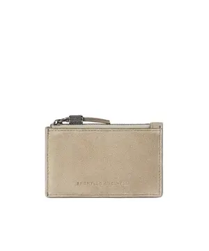 Brunello Cucinelli Suede Zip Card Holder - Beige