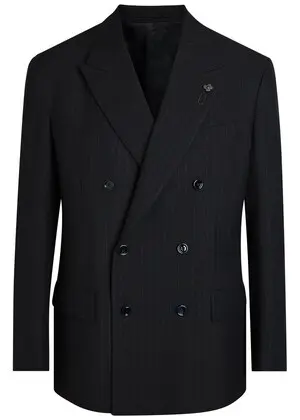 LARDINI Pinstriped Double-breasted Wool Blazer