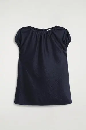 Cos Gathered Crinkled-satin Top - Navy