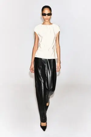 Cos Gathered Crinkled-satin Top - White