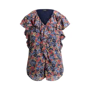 Ralph Lauren Floral Ruffle-trim Georgette Blouse