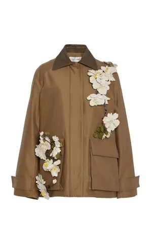 Oscar De La Renta Embellished Cotton Jacket - Brown