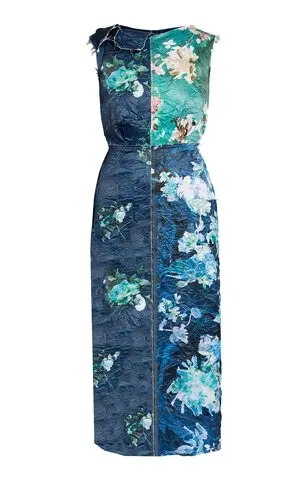 Erdem Floral-collage Satin Midi Dress - Navy