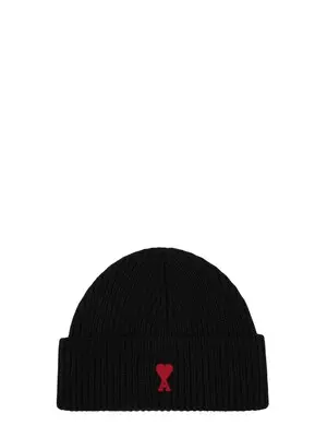 AMI Paris Wool Beanie Hat - Black