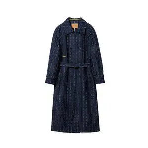 JAKKE Milla Distressed Denim Trench Coat - Blue