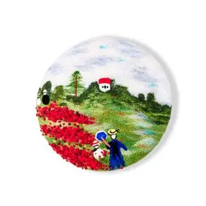 HEARTFELT LAYERS Monet Poppy Fields Hand Felted Wool Beret - Green
