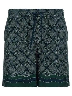 Casablanca Radiating Monogram Silk Twill Bermuda Shorts - Multicolor
