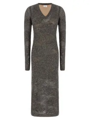 Brunello Cucinelli Long Sleeve Mesh Lace Dress