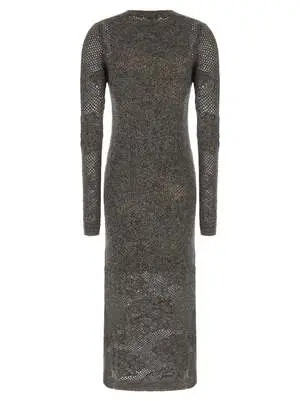 Brunello Cucinelli Long Sleeve Mesh Lace Dress
