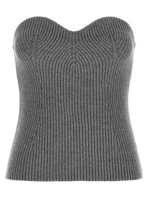 JIL SANDER Off-the-shoulder Ribbed Bustier Top - Gray
