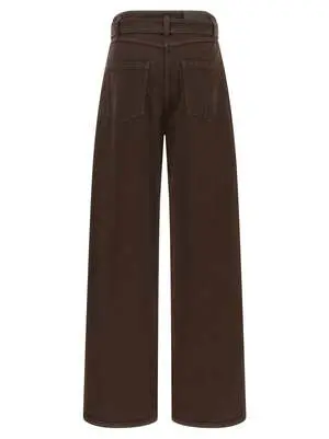 Brunello Cucinelli Wide-leg Belted Jeans In Dark Cotton Canvas - Brown