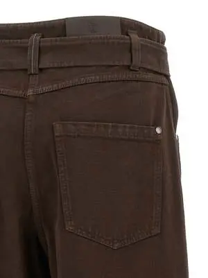 Brunello Cucinelli Wide-leg Belted Jeans In Dark Cotton Canvas - Brown