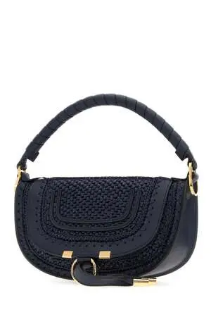 Chloé Navy Raffia And Leather Shoulder Bag - Blue
