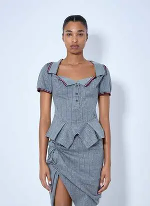 VIVIENNE WESTWOOD VIVIENNE WESTWOOD Striped Cotton Polo Shirt With Peplum Detailing Gray