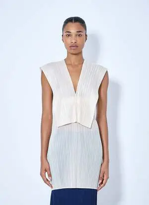 Issey Miyake Sleeveless Pleated Tunic - Cream
