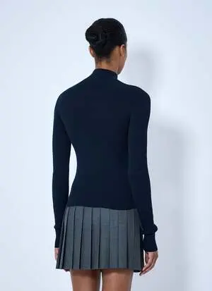 Miu Miu Ribbed Knit Logo Embroidered Zip-up Cardigan - Blue