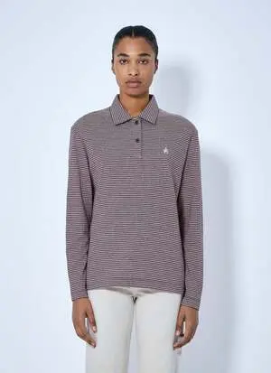 JIL SANDER Long Sleeve Striped Polo Shirt With Embroidered Logo - Red