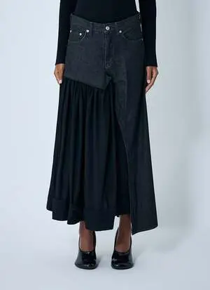 Yohji Yamamoto Cut-off Combination Midi Skirt - Black