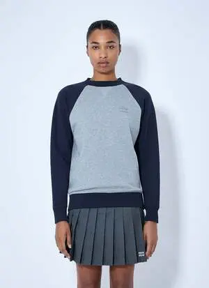 Miu Miu Raglan Sleeve Sweatshirt With Embroidered Logo - Gray