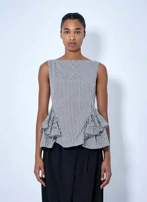 Dries Van Noten Sleeveless Striped Peplum Top - Brown