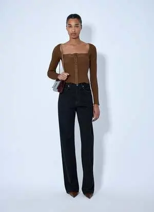 Saint Laurent Ribbed Lacy Button Up Top