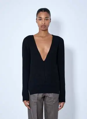 Rick Owens Deep V-neck Ribbed Knit Sweater - Black