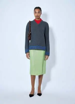 Marni V-neck Textured Knit Sweater With Contrast Hem - Gray